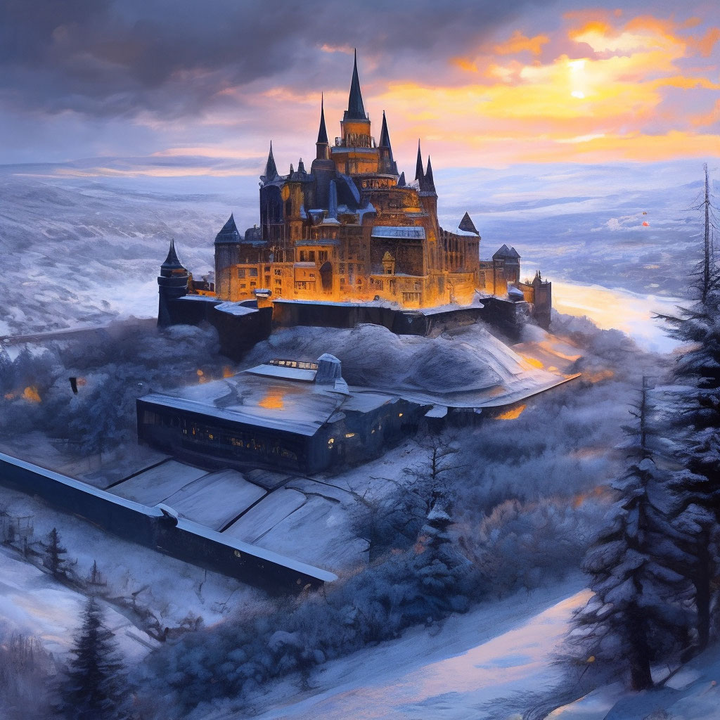 "Winter, castle, megastructures, a breathtaking landscape scenery ...