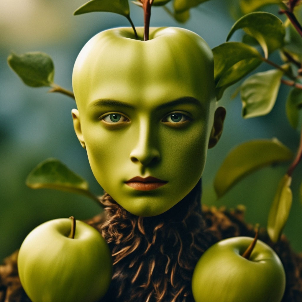 "Anthropomorphic apple man" — image created in Shedevrum