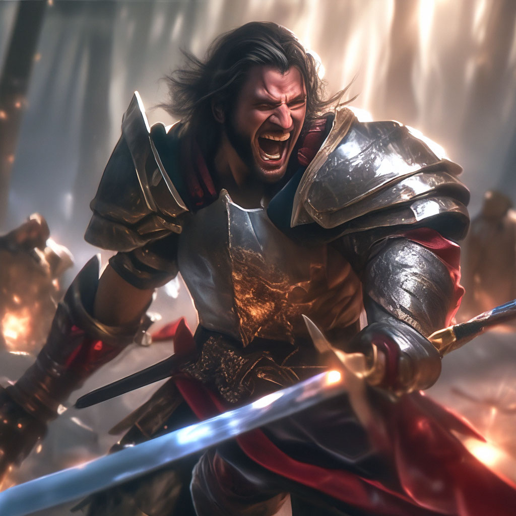 "A noble warrior cries after piercing an enemy with a 4k sword" — image ...
