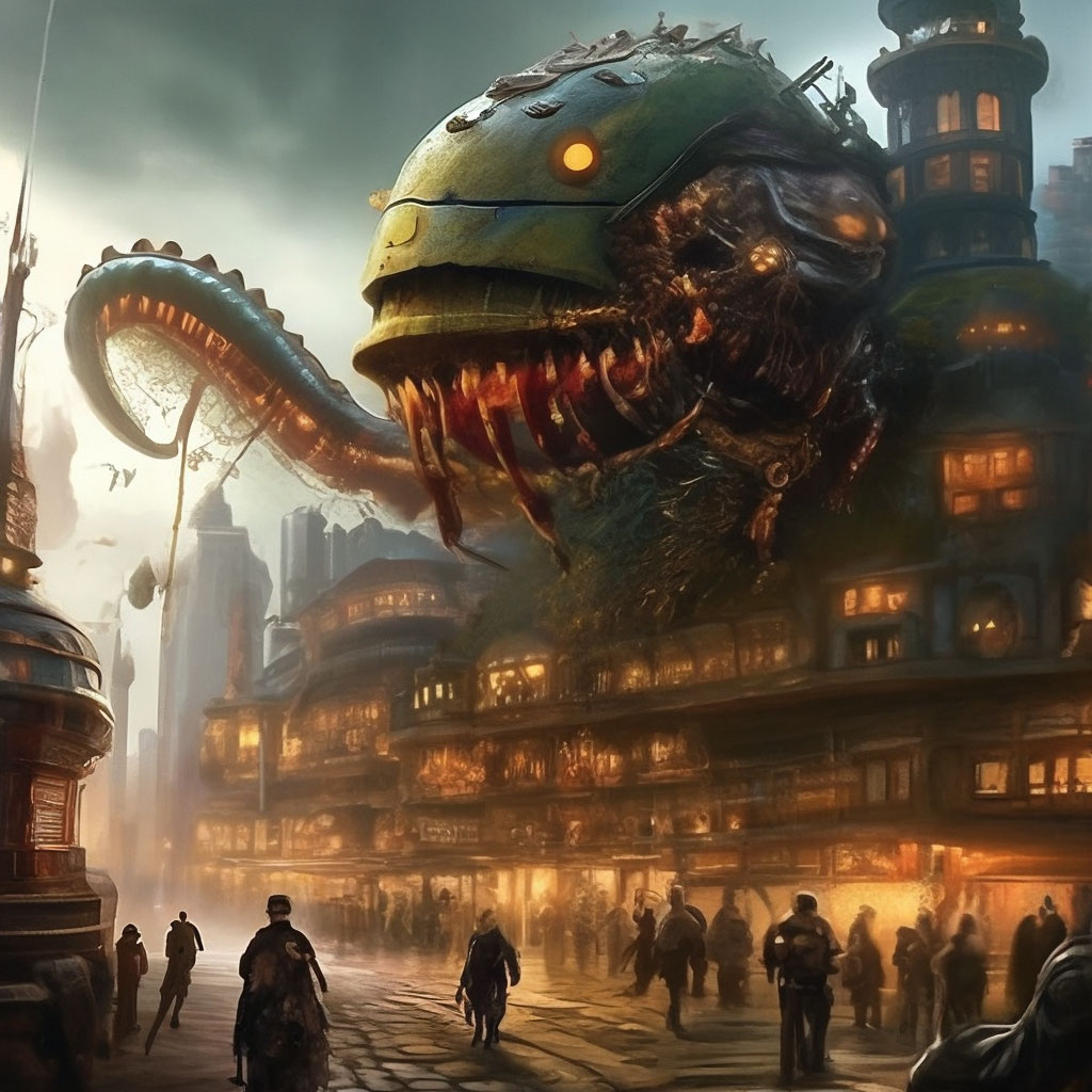 "The worm eater eats the city" — image created in Shedevrum