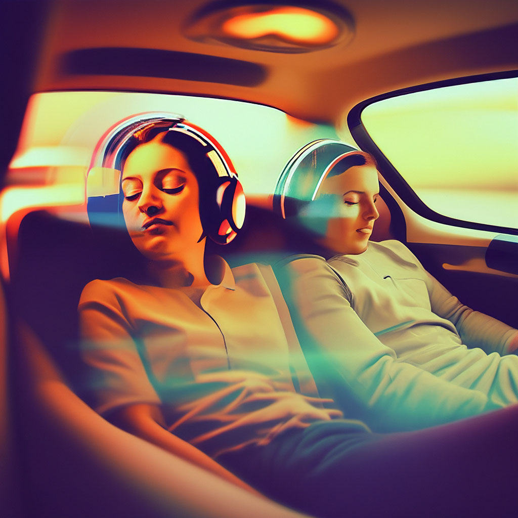 "Cozy sleep in the car to the Beatles music, surrealism, photo, double ...