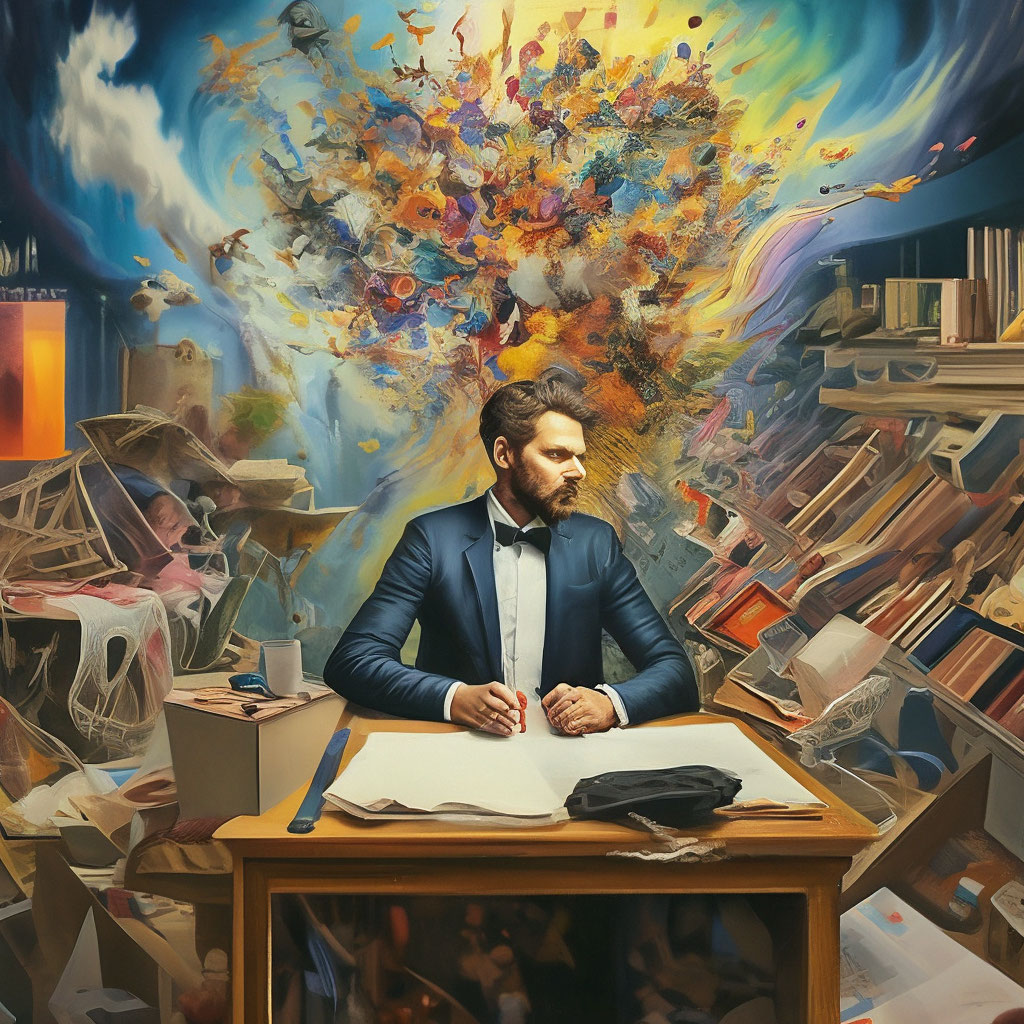 "Creative crisis as it is" — image created in Shedevrum