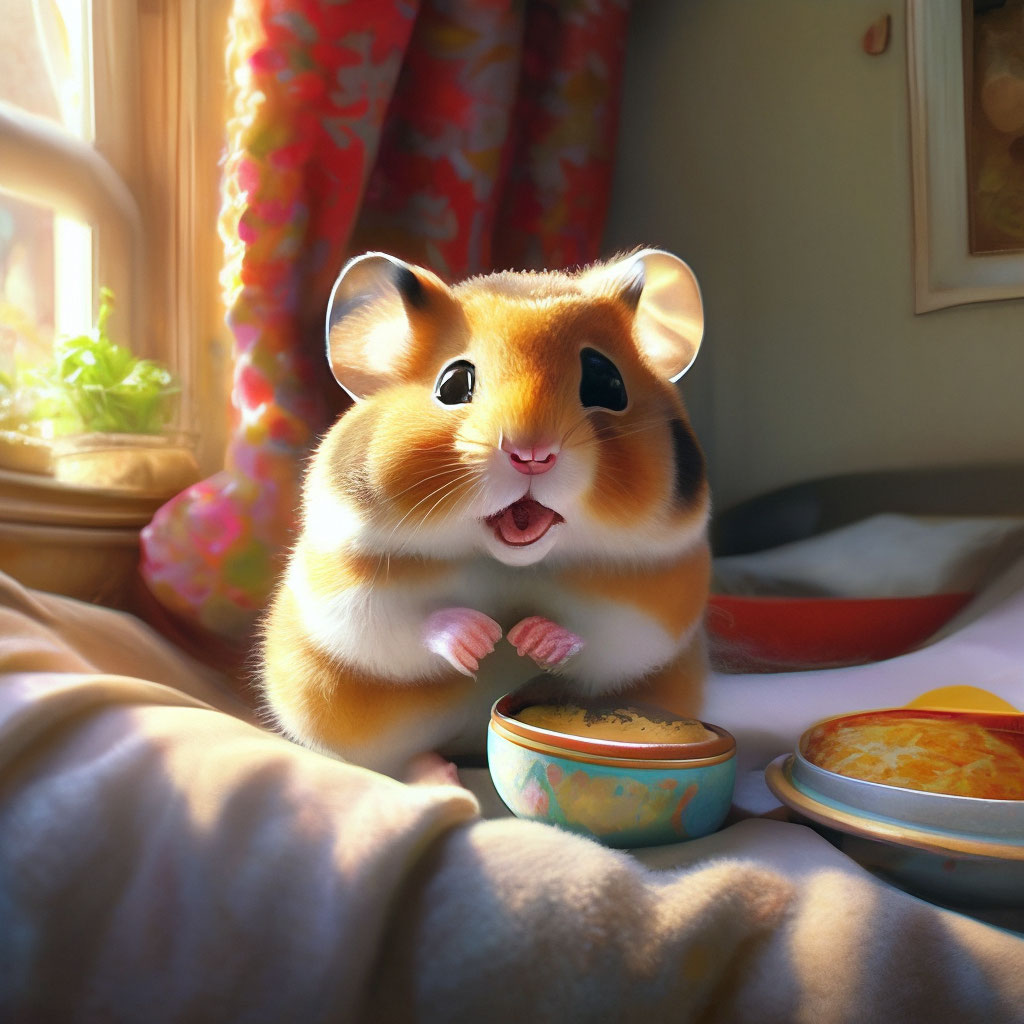"Good morning, the hamster has woken up" — image created in Shedevrum