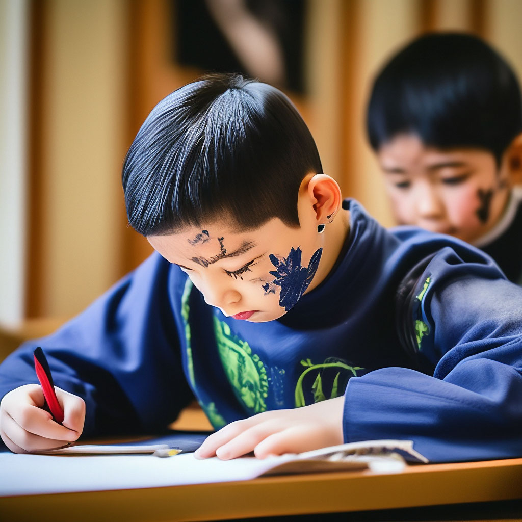 "The student was learning lessons, He has ink on his cheeks" — image ...