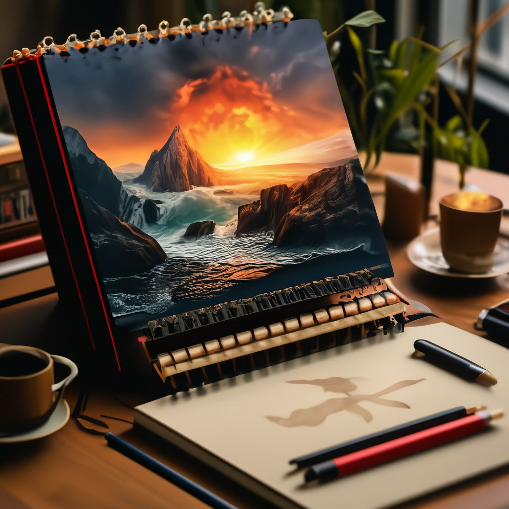 "Find a sketchbook and a desktop" — image created in Shedevrum