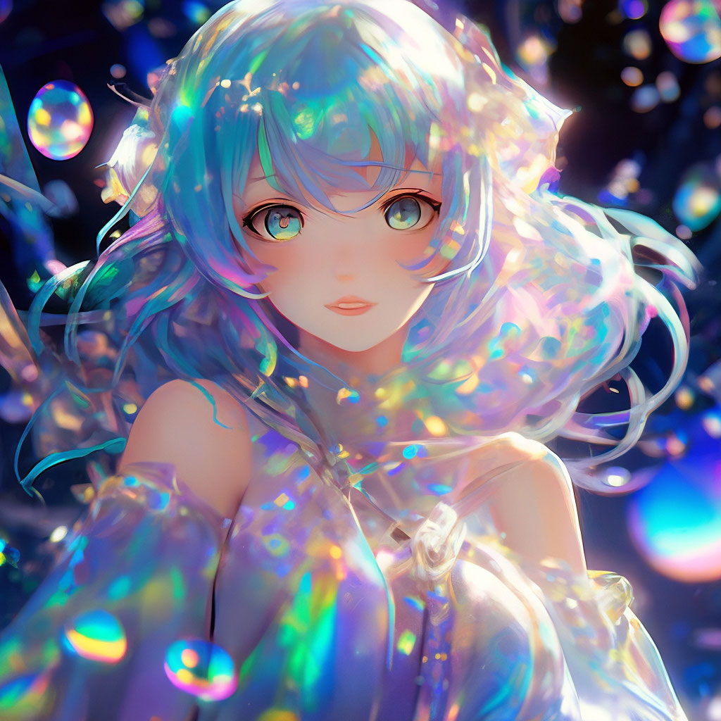 "Anime art, milky way, crystal fabric, holographic eyes, transparent ...