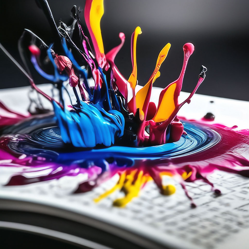 "Ink splashes on a notebook sheet,close-up,macro photography, 128k, RAW ...