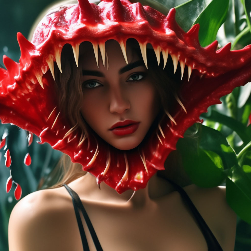 "A predatory flower attacks people,bites a beautiful young woman ...