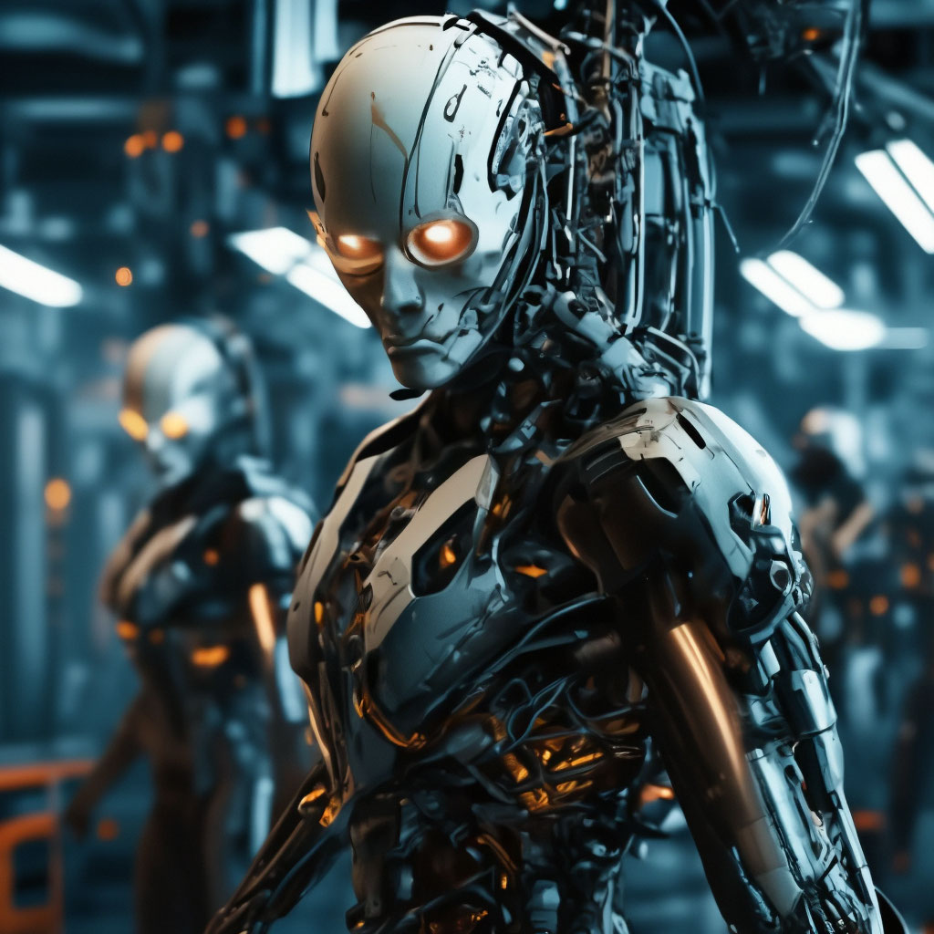 "Cyborg assembly shop from people, body-horror, sci-fi, high details ...