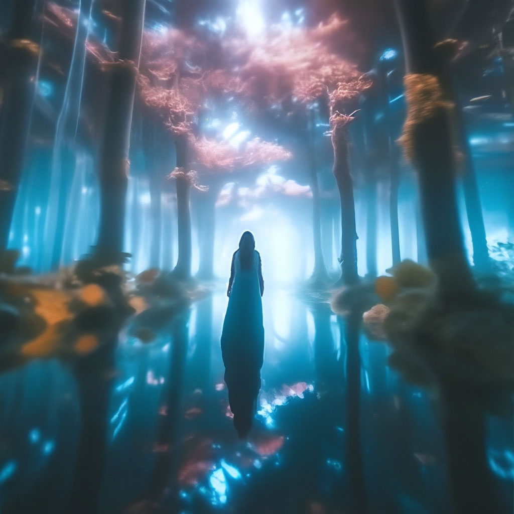 "Immersion into nothingness, fantasy, beautiful, 32k, 8d, ISO800 ...