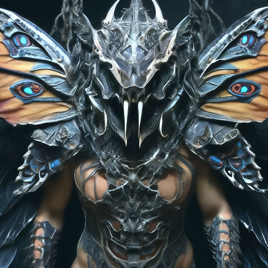 "In the closed pose predator Rottweiler demon,made of moths, wings with ...