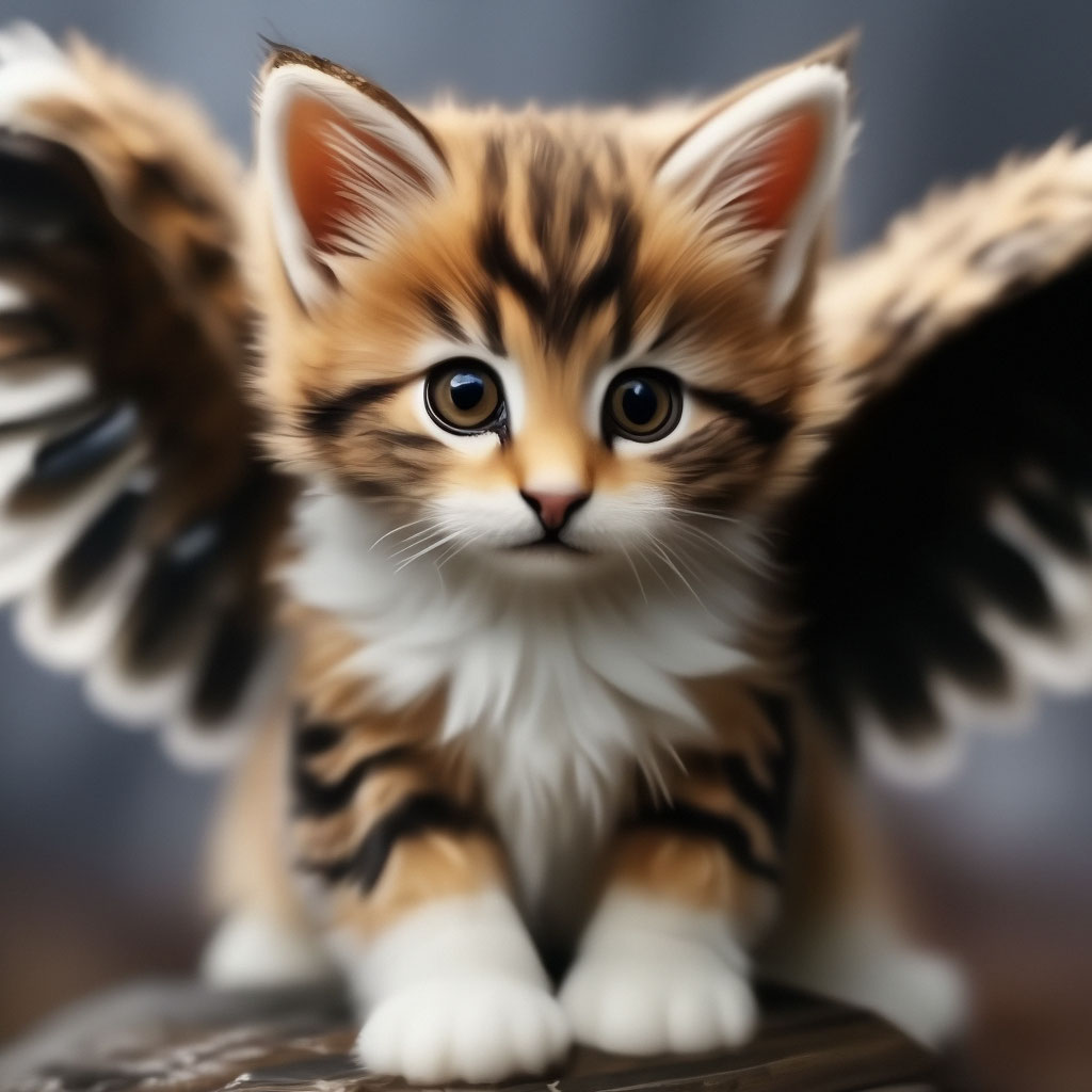 "Mimic kitten with eagle wings hyper-realistic, hyper-detailed, hyper ...