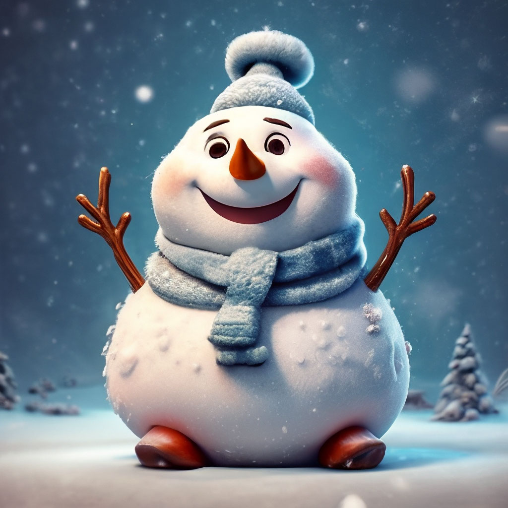 "Cute and fat snowman" — image created in Shedevrum