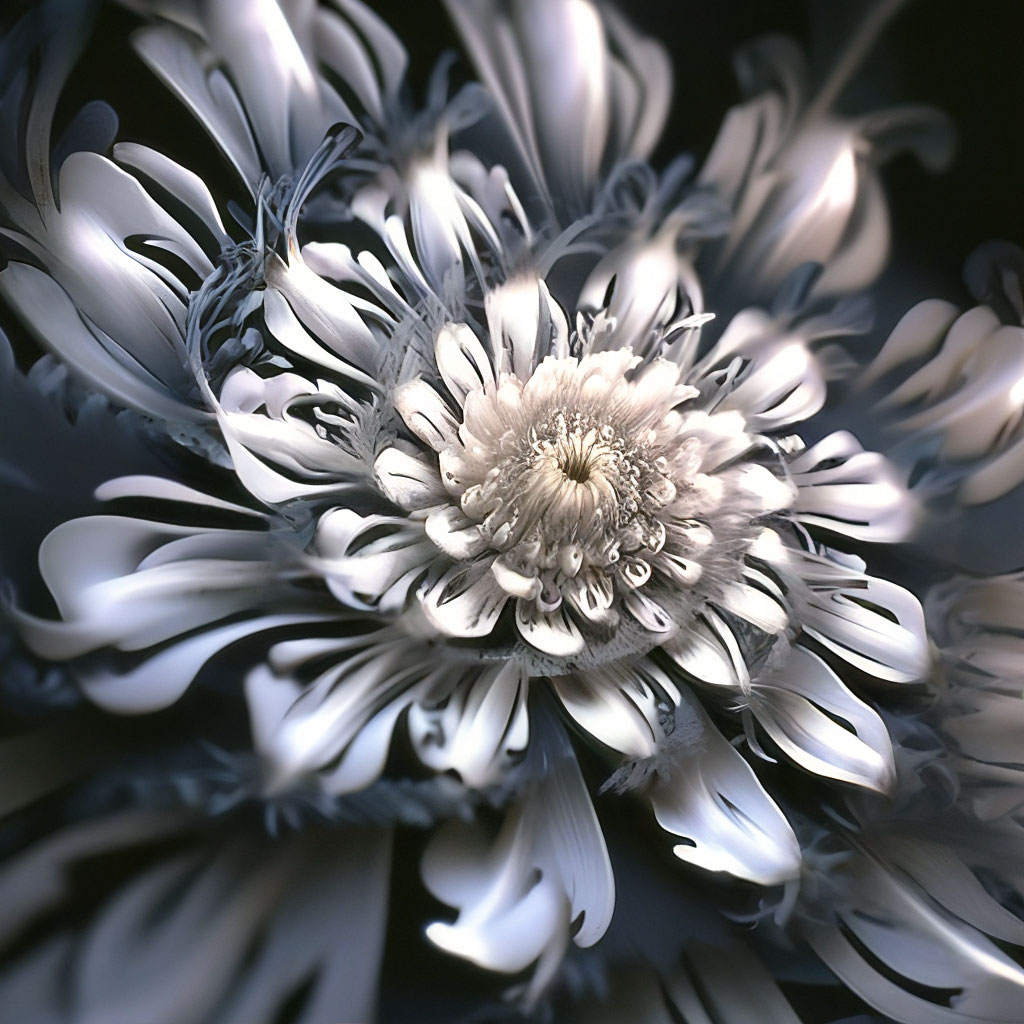 "Delicate milky flower, petals in the form of numerous spirals, black ...