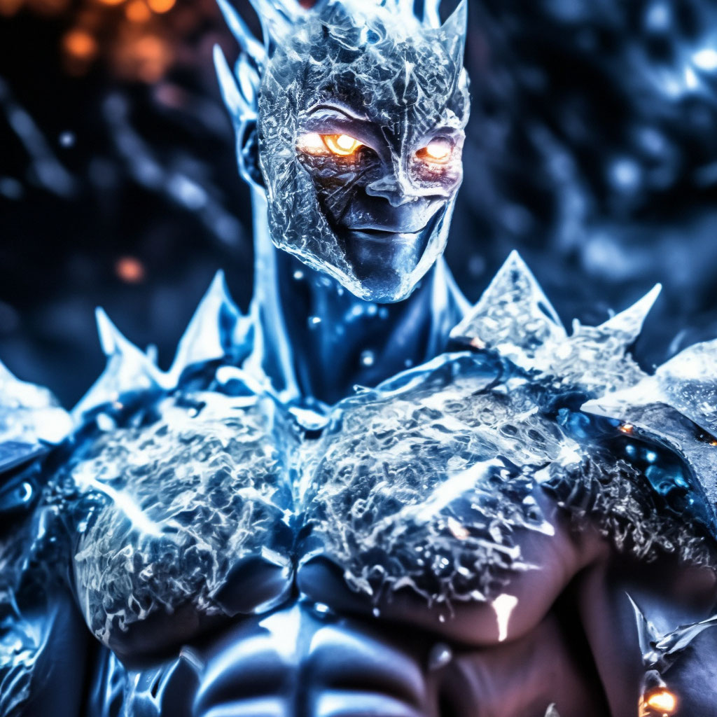 "Ice, crystal armor evil grin, rage, fractal of fire and electricity ...
