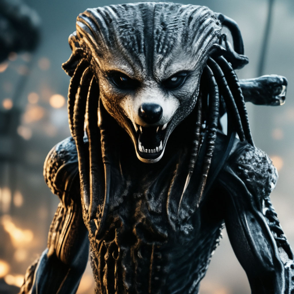 "A raccoon Alien Alien xenomorph in a predator costume with dreadlocks ...