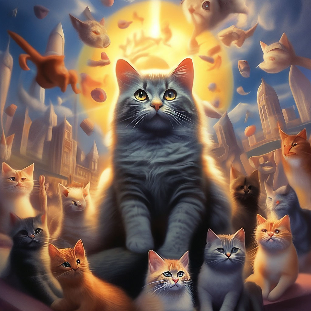 "Cats rule the world😎🐾💗💖" — image created in Shedevrum