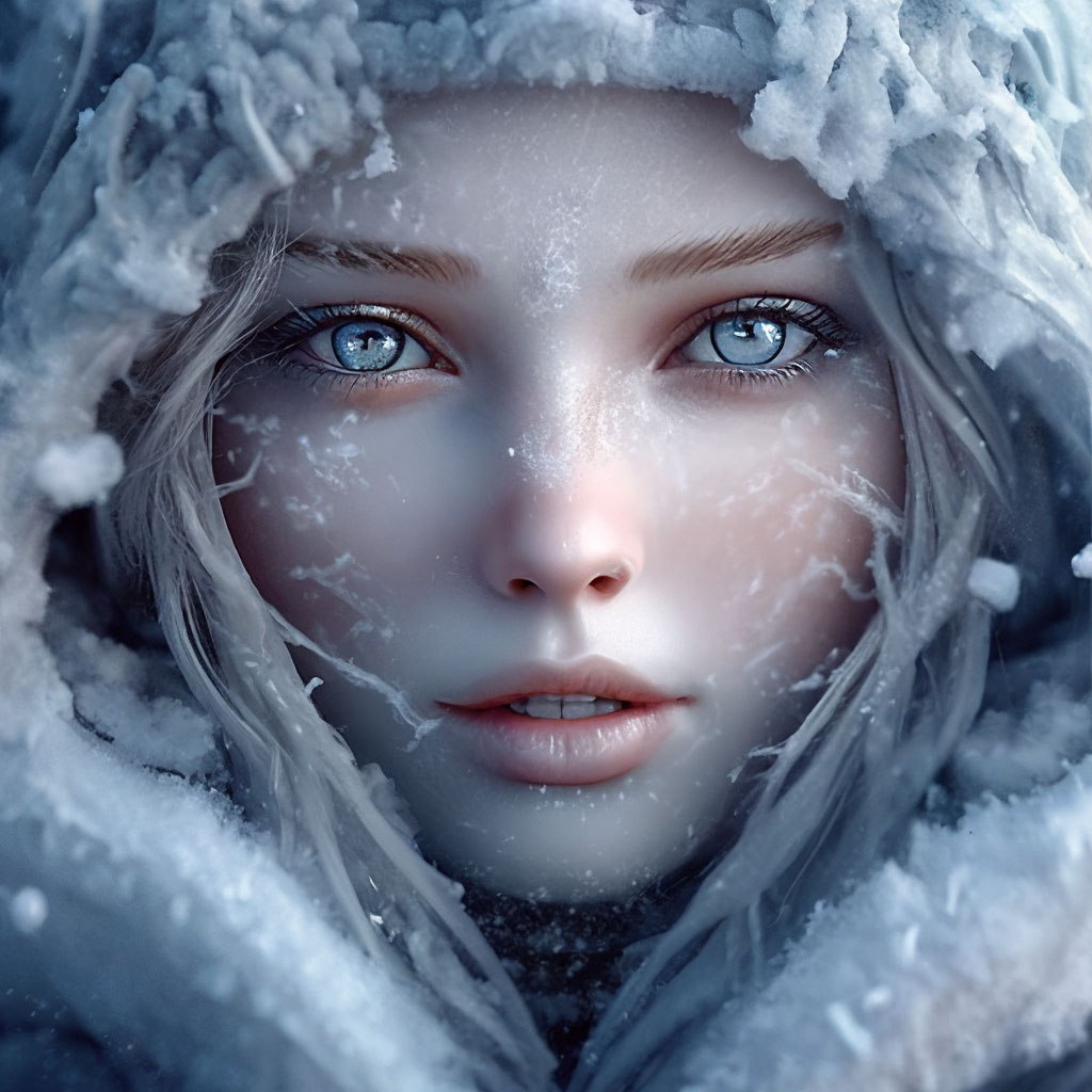 woven from frost steam and ice the face of a beautiful girl with ...