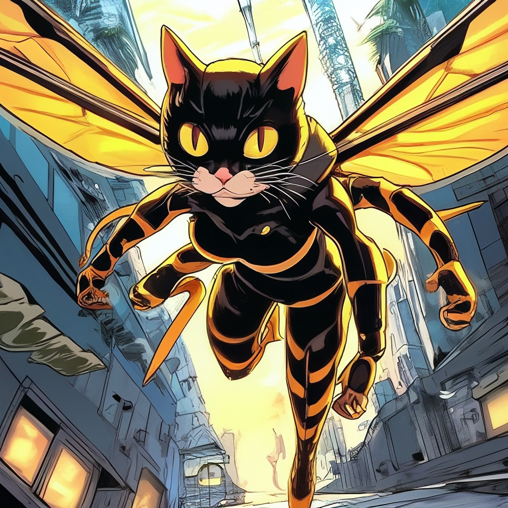 "[cat|wasp], anime|comic" — image created in Shedevrum