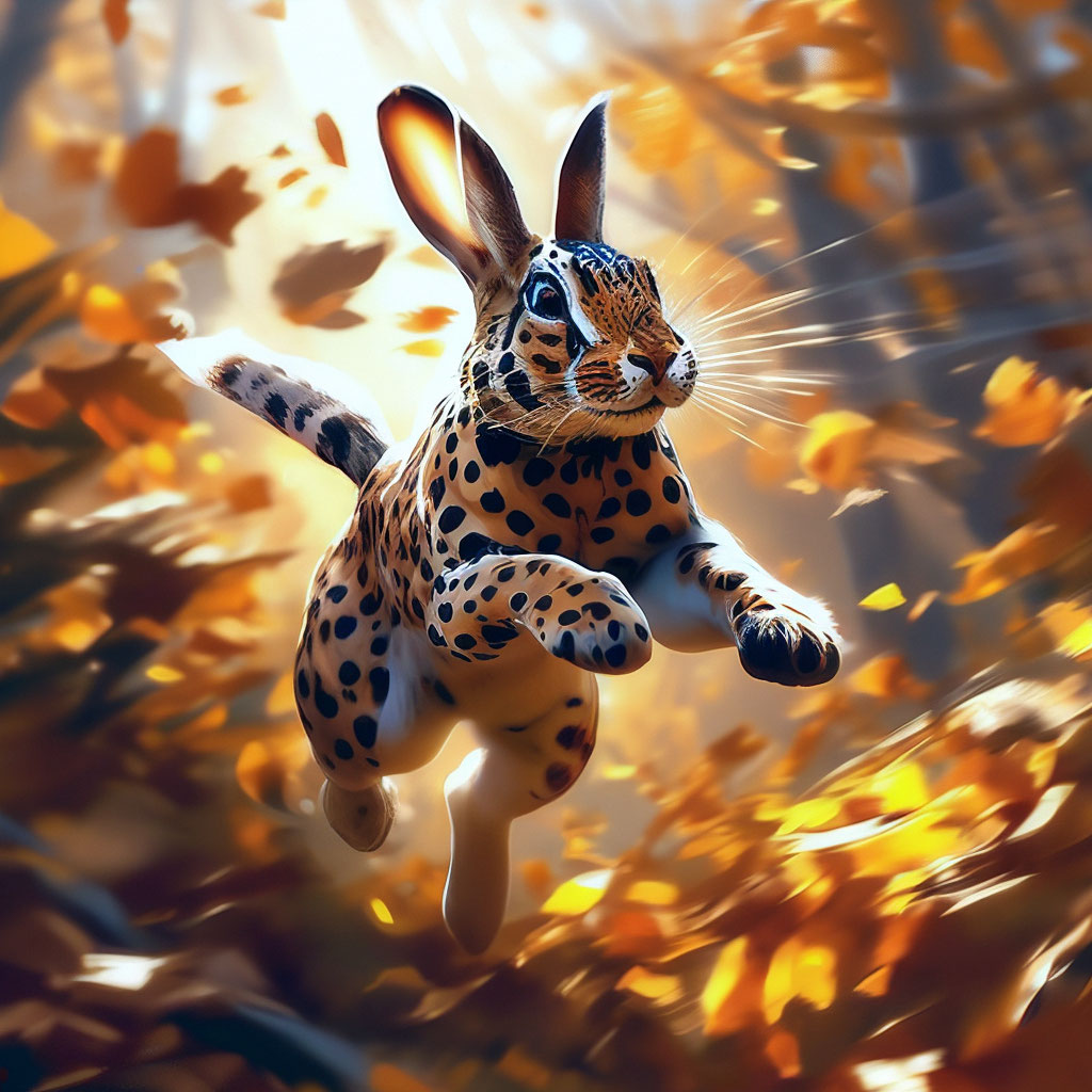 "Leopard rabbit jumping in the bushes,autumn,photorealistic,falling ...
