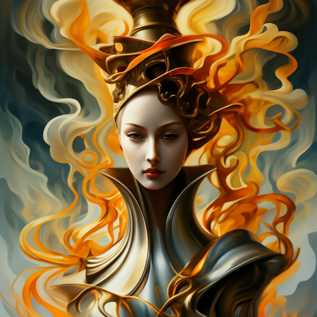 "Anthropomorphic chess queen, surrealism + clear drawing of lines ...