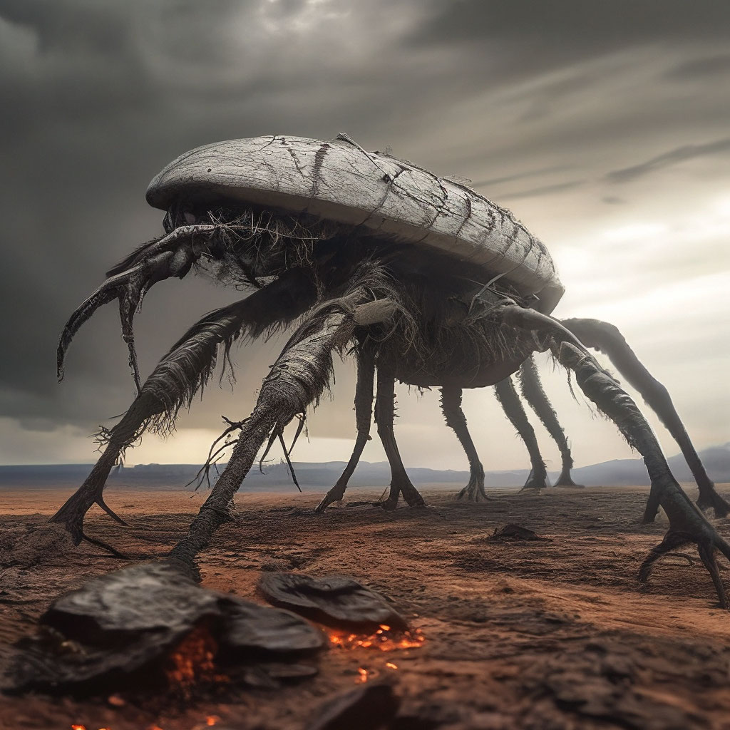 "An alien creature, similar to a caterpillar, with legs like a spider ...