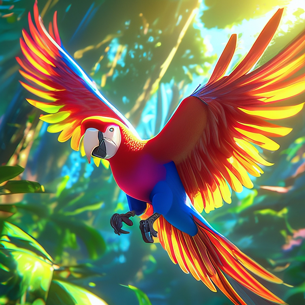 "Flying Macaw Parrot. High resolution 8k, light detail, detailed jungle ...