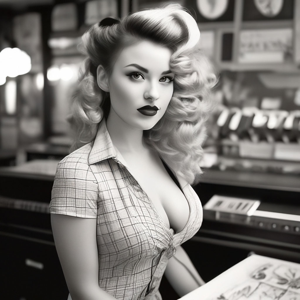 "Pin-up girl pin-up bustygirl, retro hair, shot on Fujifilm Superia 400 ...