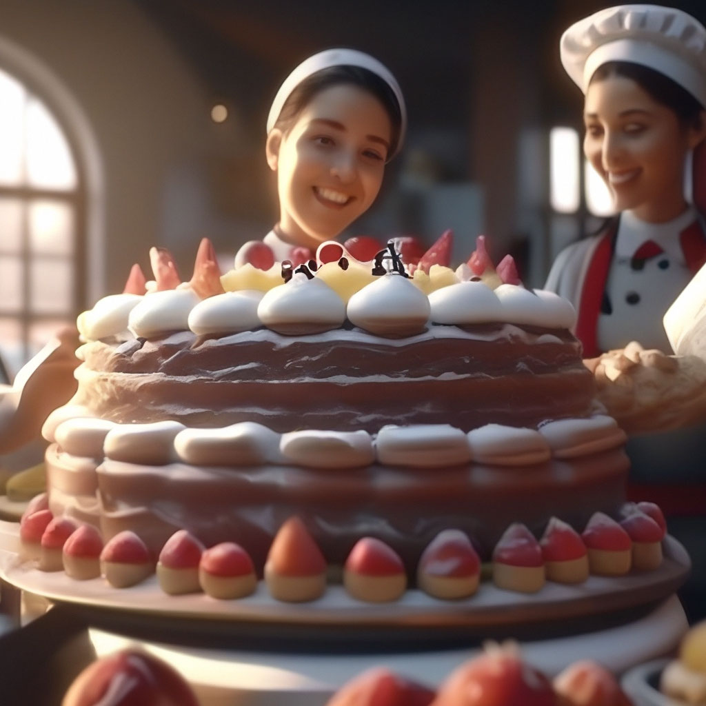"Let's go eat cake! Cooks are bringing a huge cake .hyperrealism ...