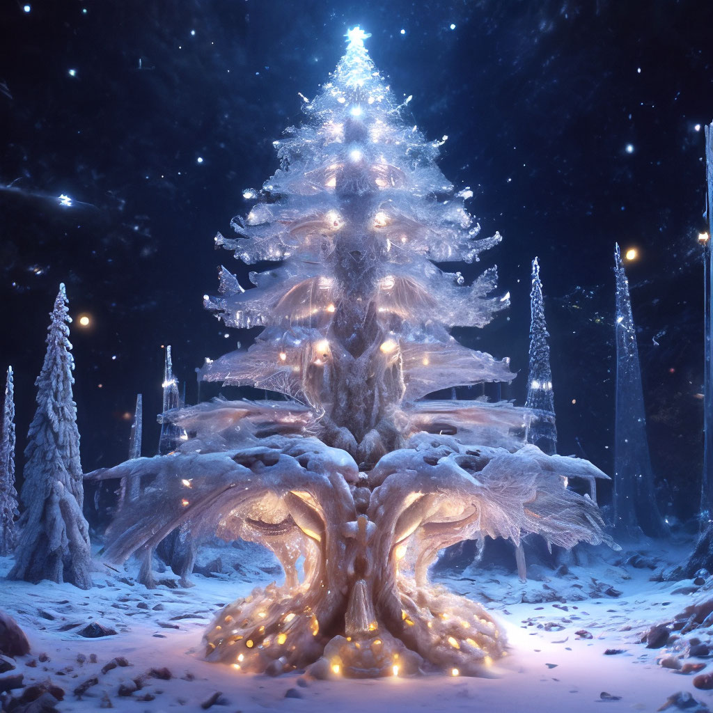 "Futuristic Christmas tree made of fluffy fiber,3d,fractal cable ...
