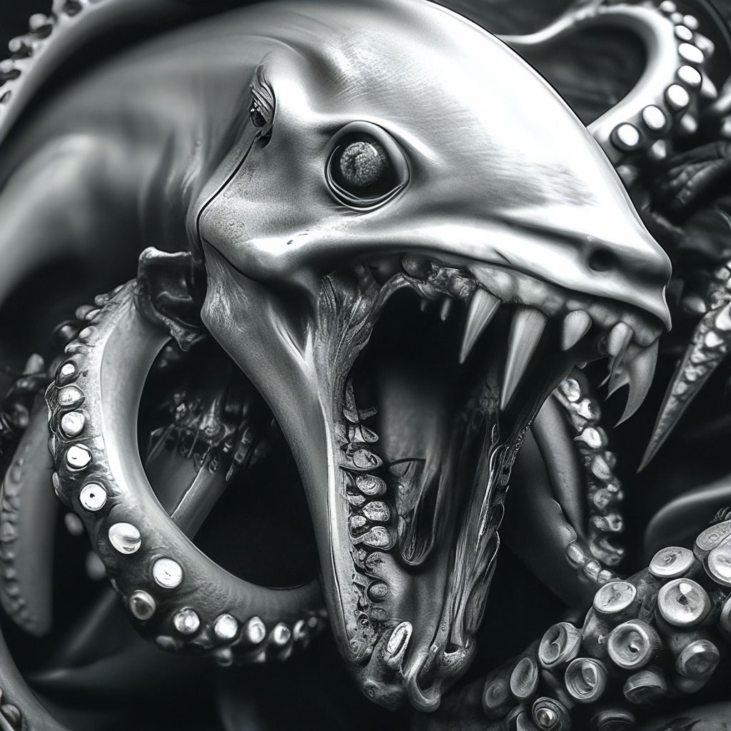"Necrorealism, horror, occult, more expression, dolphin with sharp ...