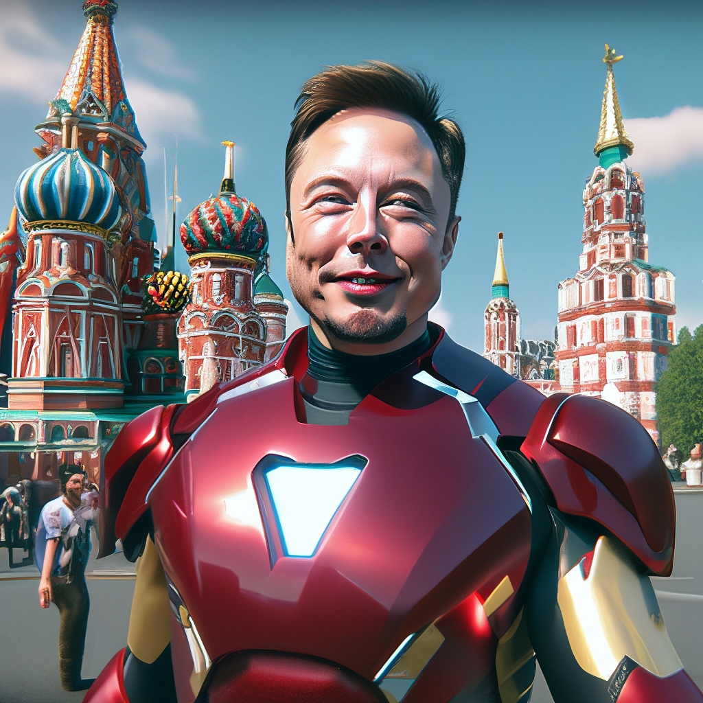 "Elon Musk in an iron Man suit takes a selfie in Moscow, realistic ...