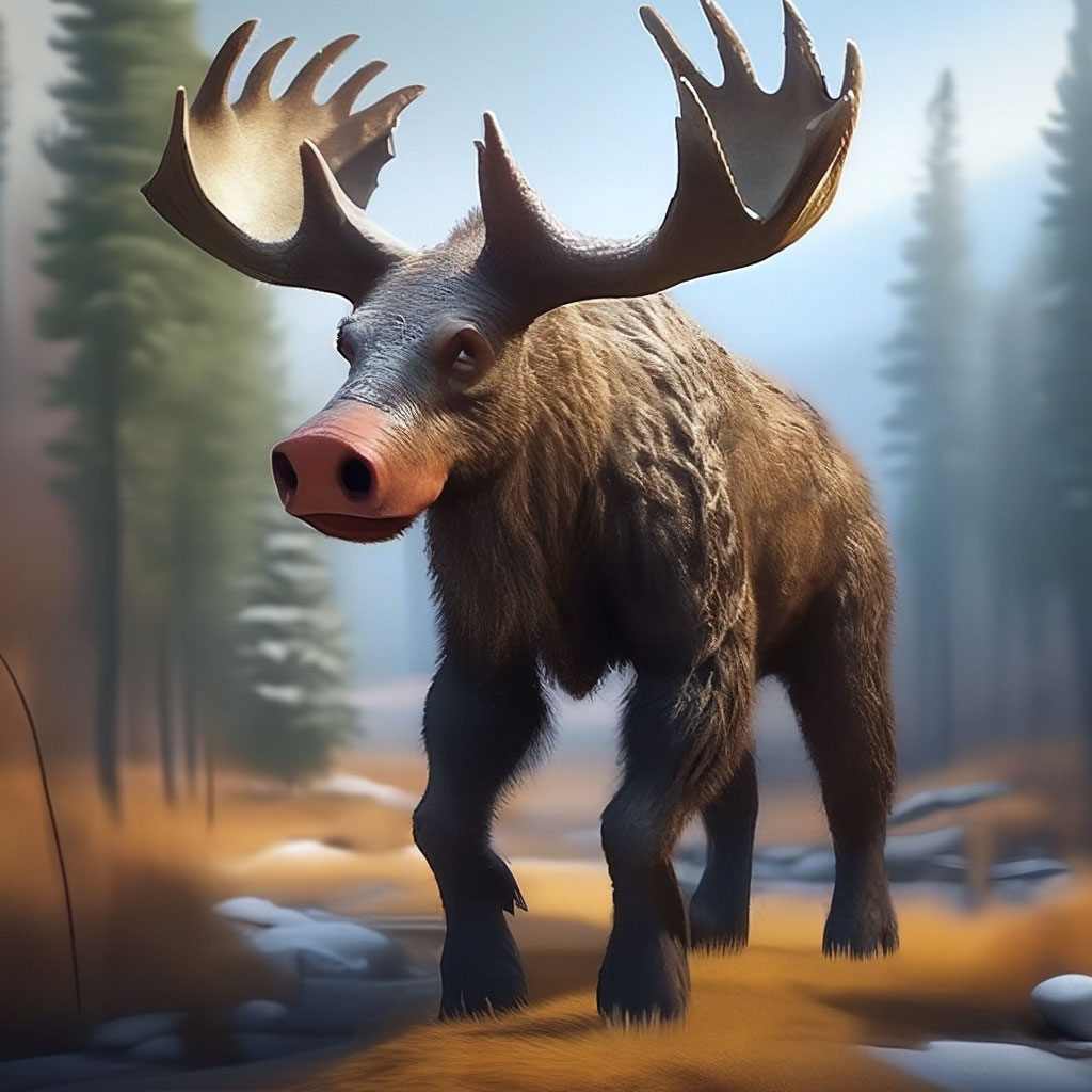 "A new realistic moose - boar creature." — image created in Shedevrum