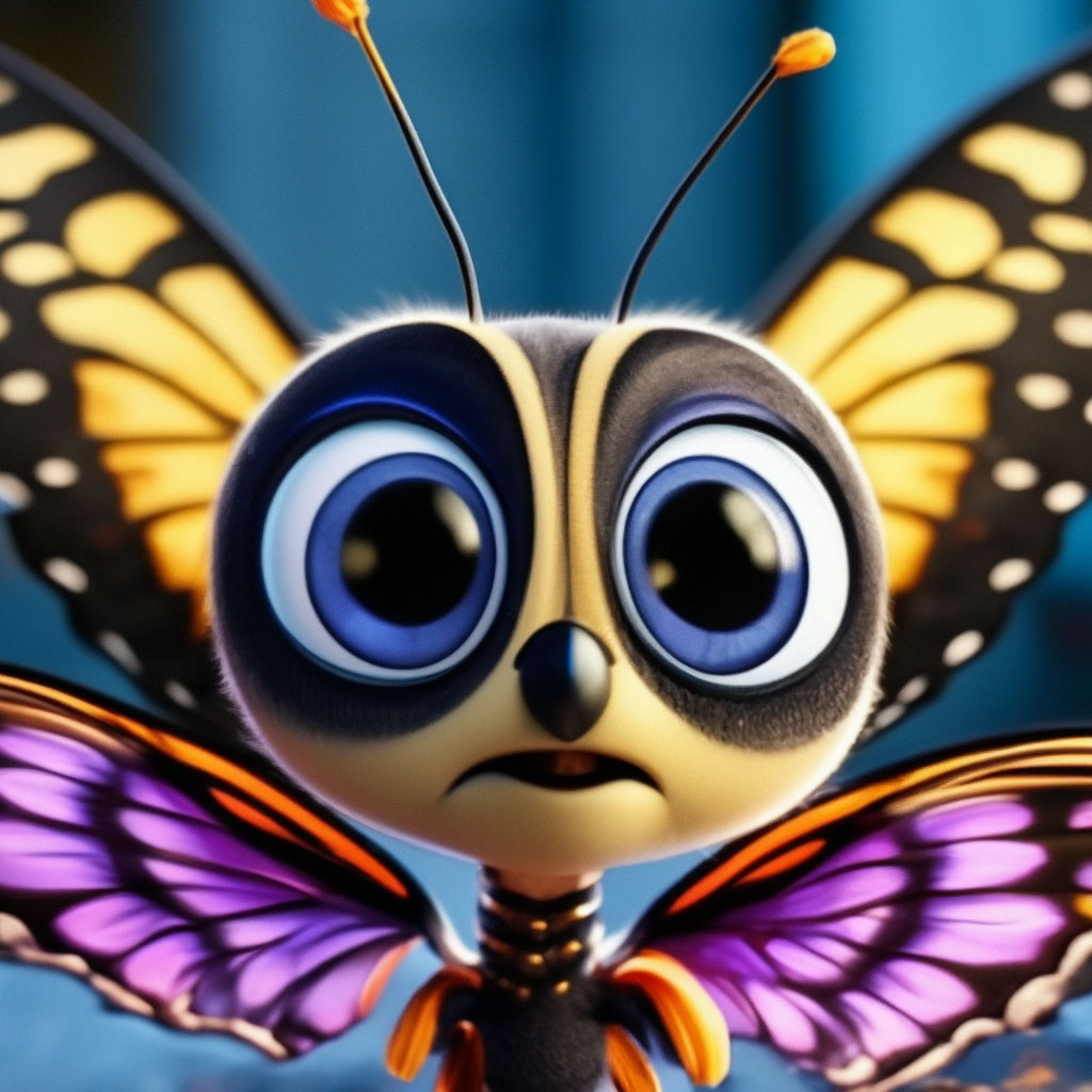 "Cartoon swallowtail with big eyes, long eyelashes, big lips,funny ...