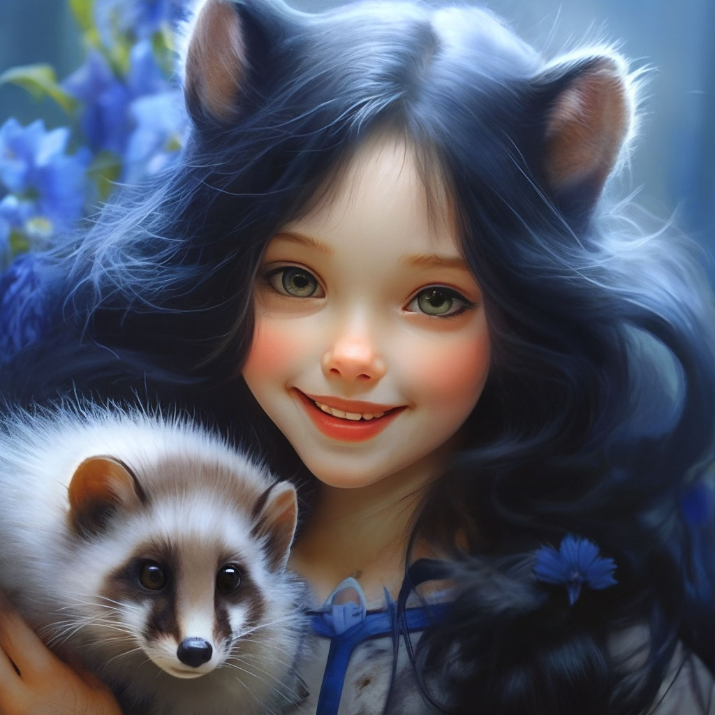 "The weasel girl has a sweet smile, laughter surrealism, clear eyes ...