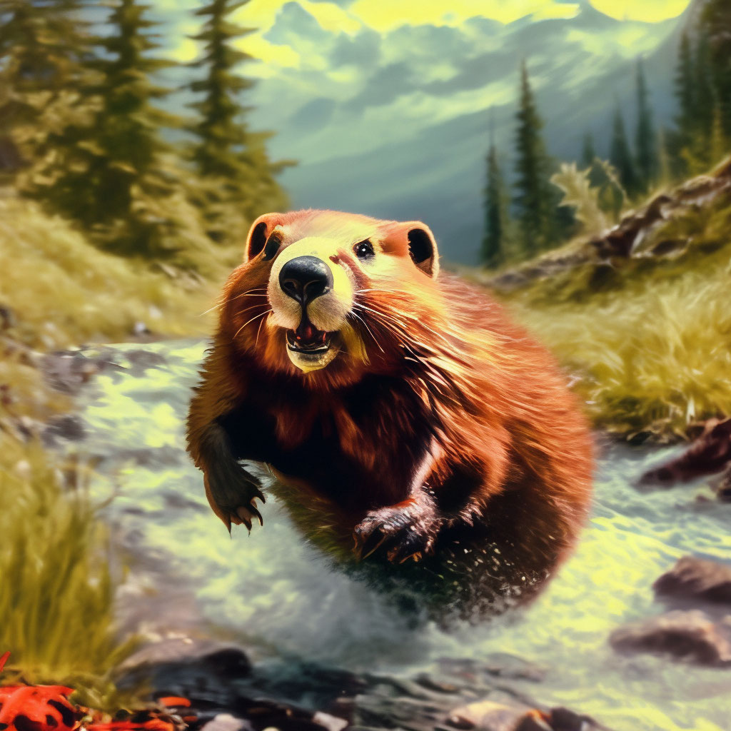 "The beaver is on the run" — image created in Shedevrum