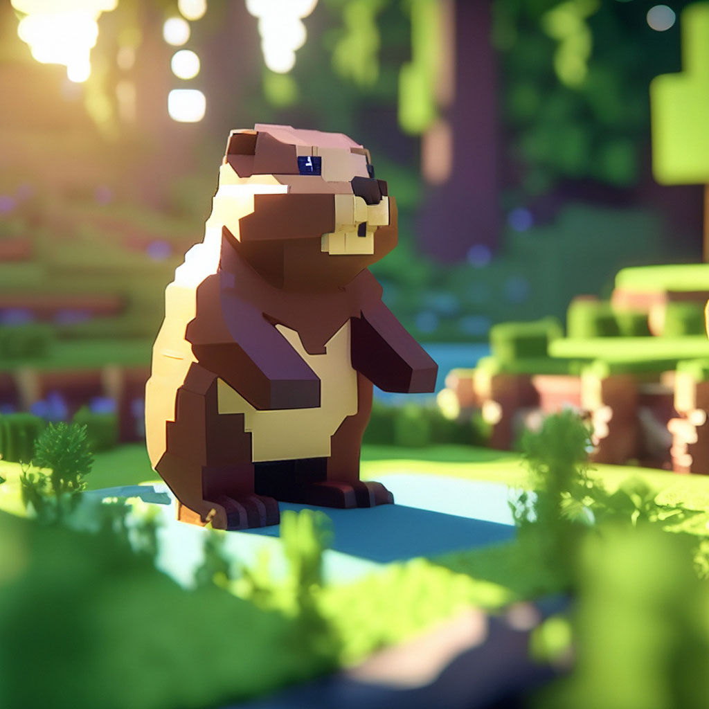 "Beaver in minecraft" — image created in Shedevrum