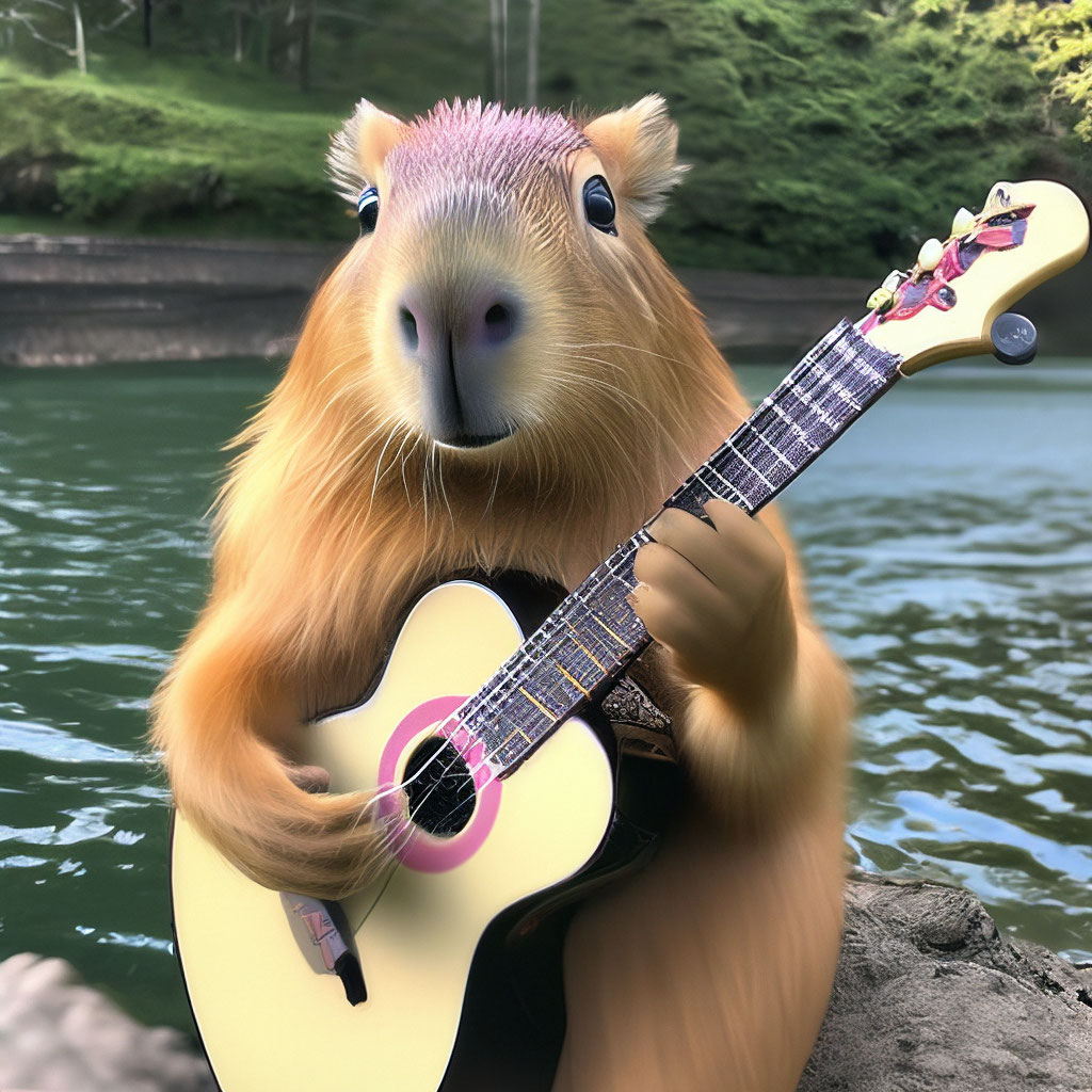 "Capybara plays guitar" — image created in Shedevrum