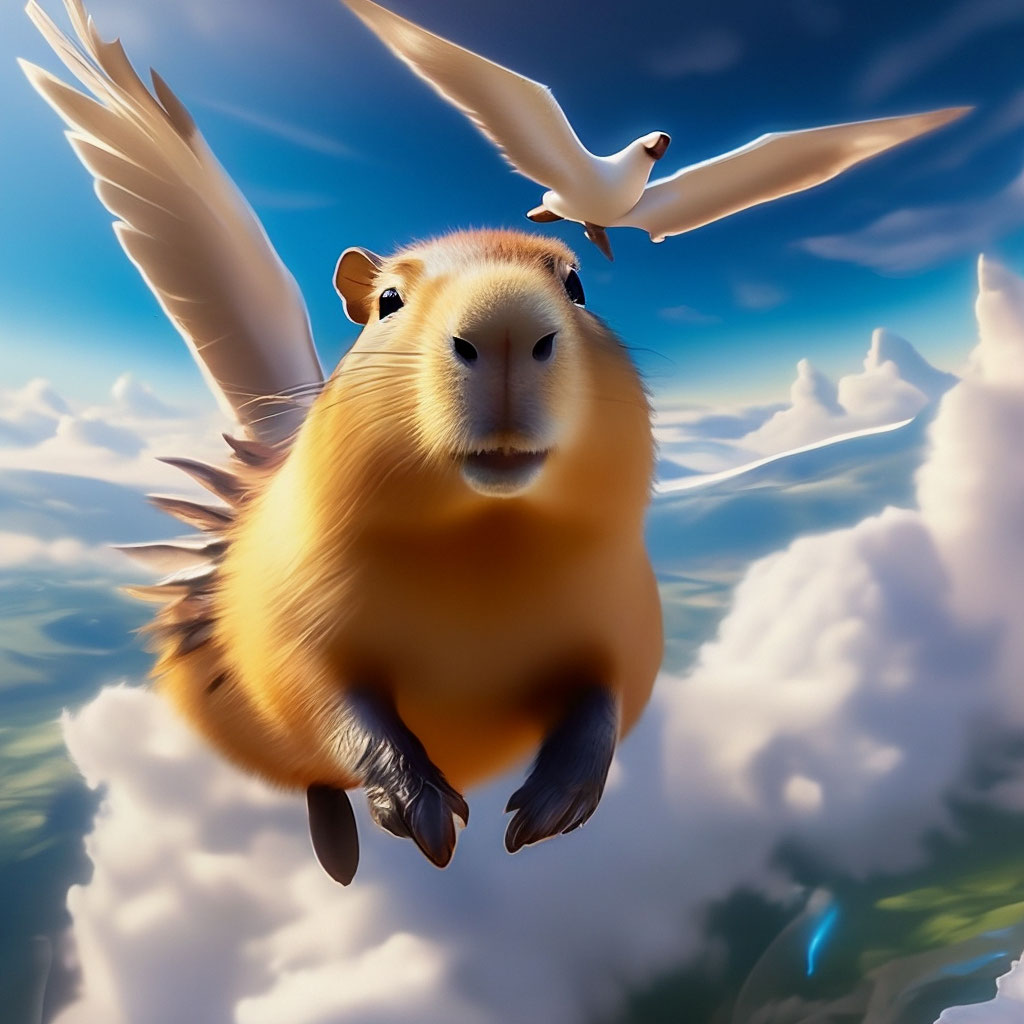 "A capybara that flies in the sky" — image created in Shedevrum