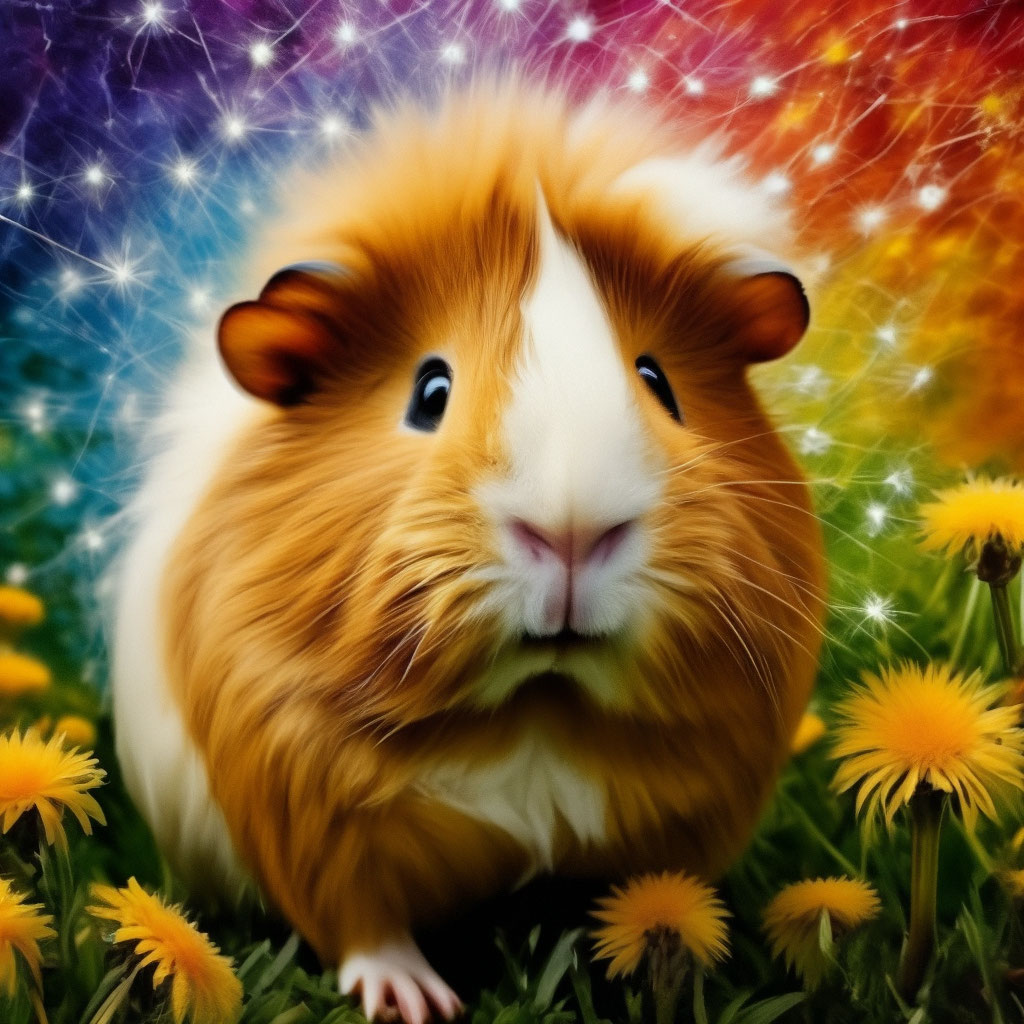 "Rainbow guinea pig and dandelion" — image created in Shedevrum