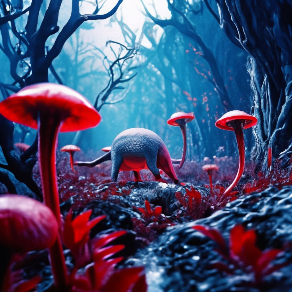 "Fantastic alien world photography, blue and red plants and vines ...