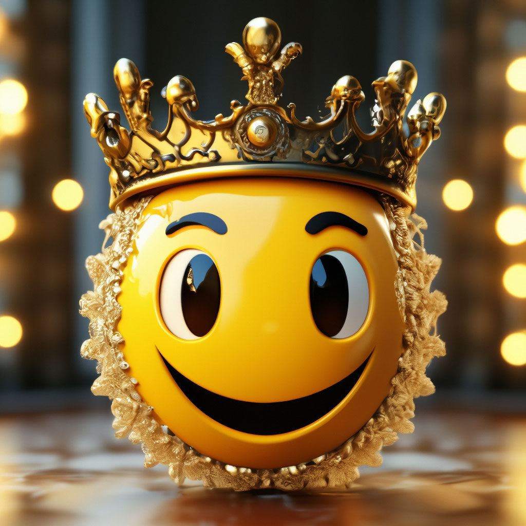 "The crown on the smiley face. Curly. Joyful. Delight. 3D. Lace emojis ...