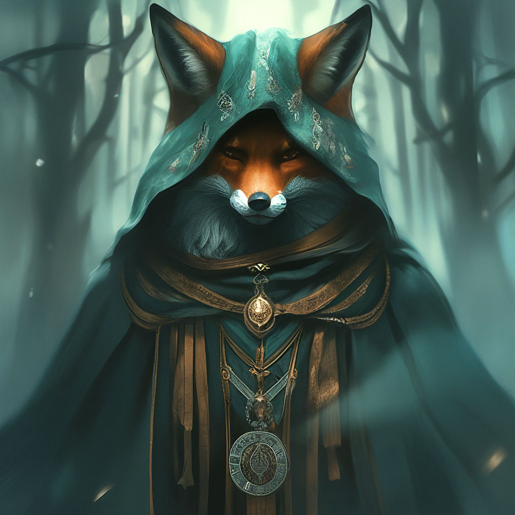 "Fox shaman. hooded with a cape cunning eyes dark forest" — image ...