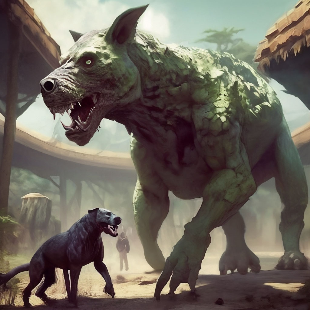 "One Huge zombie mutant chimera, the second mutant from a huge dog run ...