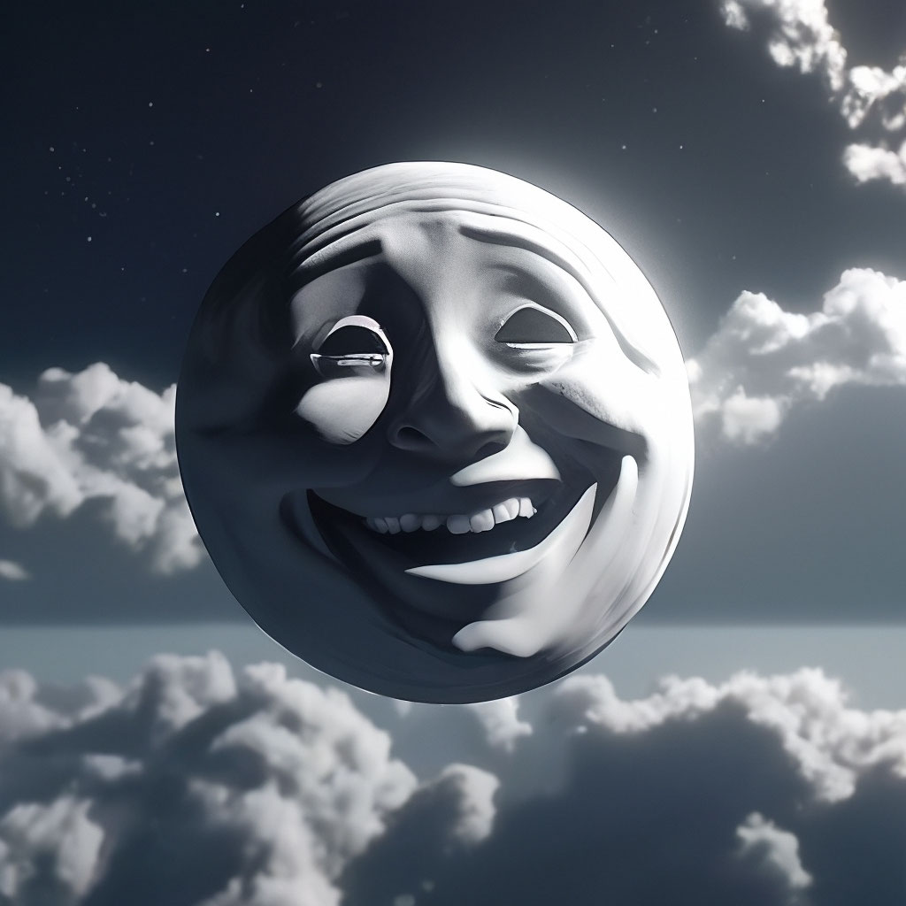 "The moon is smiling in the sky, planning black deeds. Surrealism ...