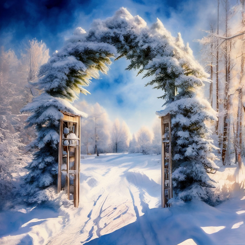 "💫🌹Portal made of snow in the form of an arch, in the arch you can see ...