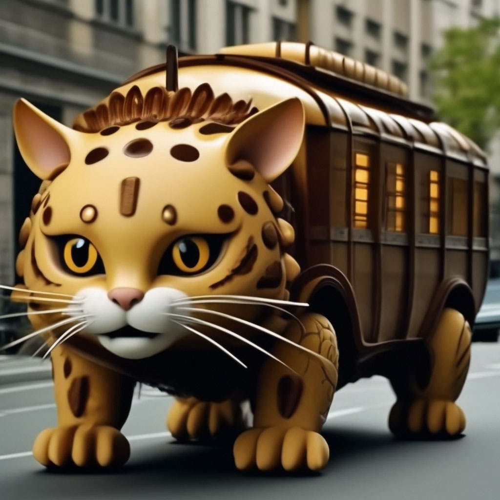 "The cat bus has the shape of a bus body with a big fluffy tail. The ...