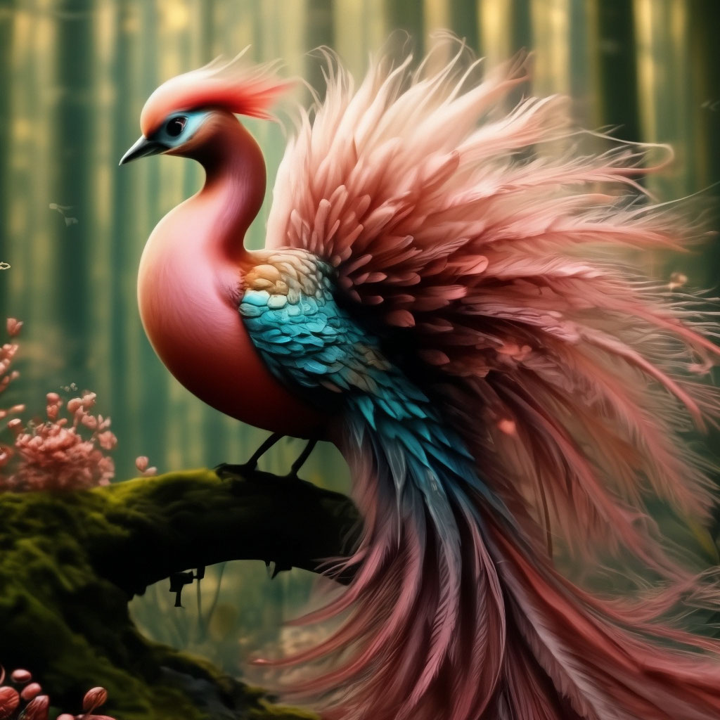 "A beautiful fairy-tale bird has spread its fluffy tail, powdery shades ...