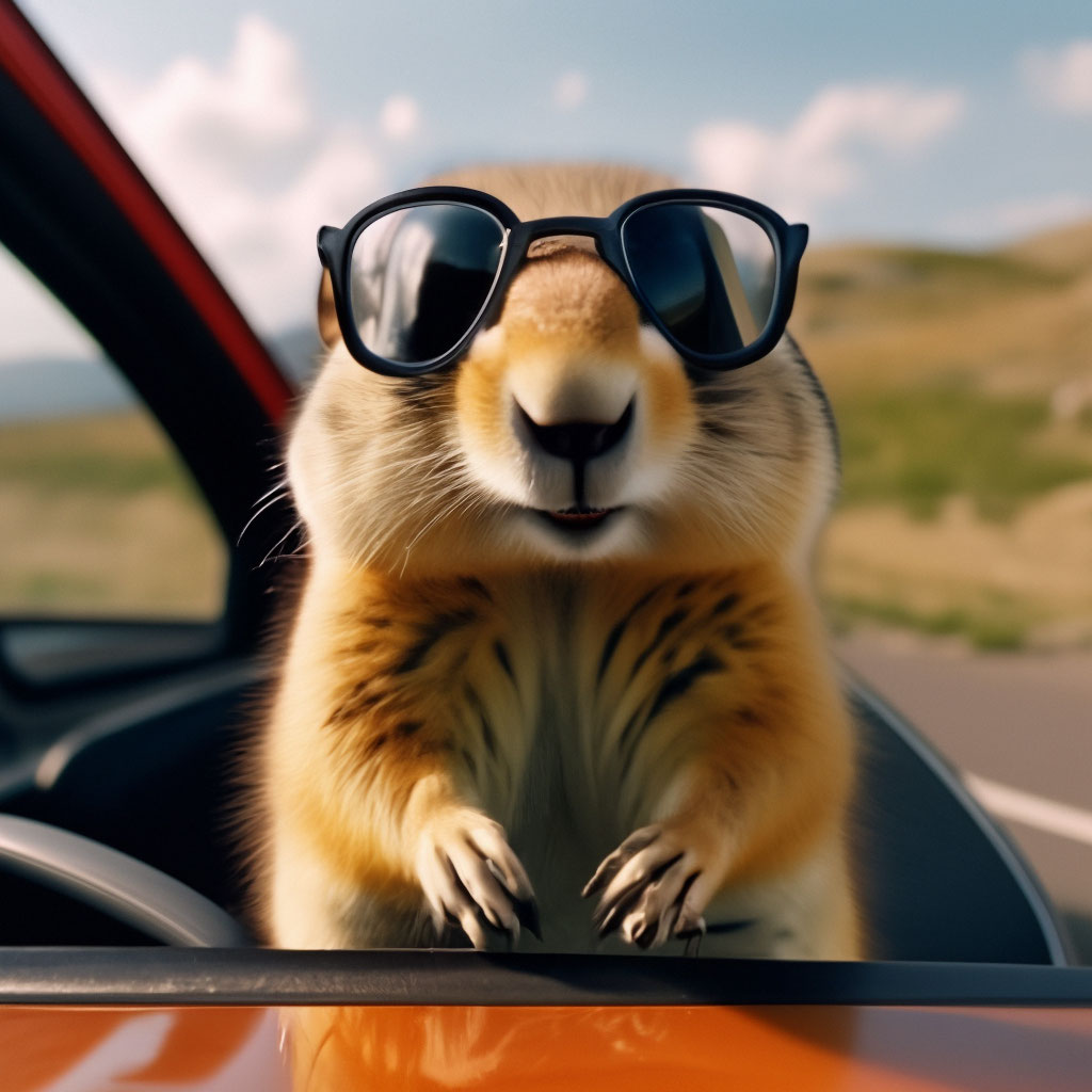 "A gopher eats by car with glasses.32k." — image created in Shedevrum