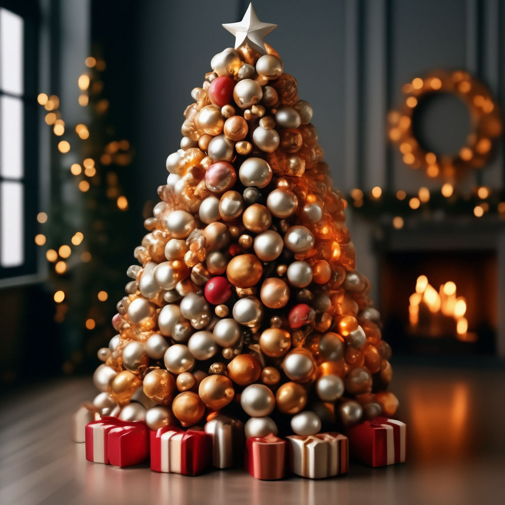 "Super realistic beautiful Christmas decorated decorated Christmas tree ...